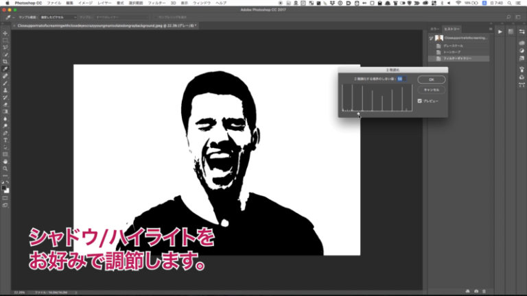 Photoshopで写真をキレイに白黒2階調にする方法 05秒を積み上げろ